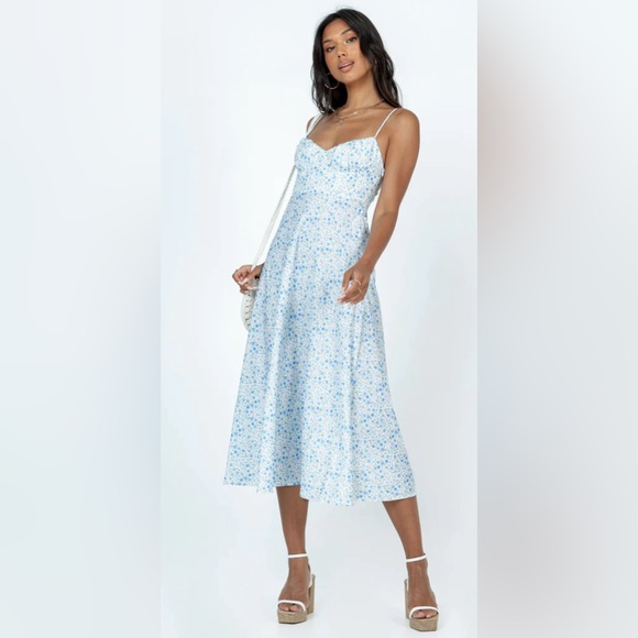 Princess Polly | Dresses | Princess Polly Amara Midi Dress Blue Multi ...